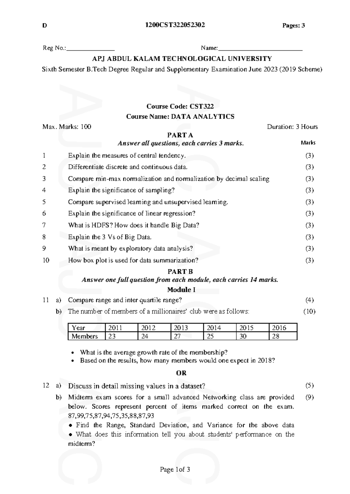 2023 June CST322-C - question paper - 1200CST32205230 2 Page 1 of 3 Course Code: CST Course Name ...