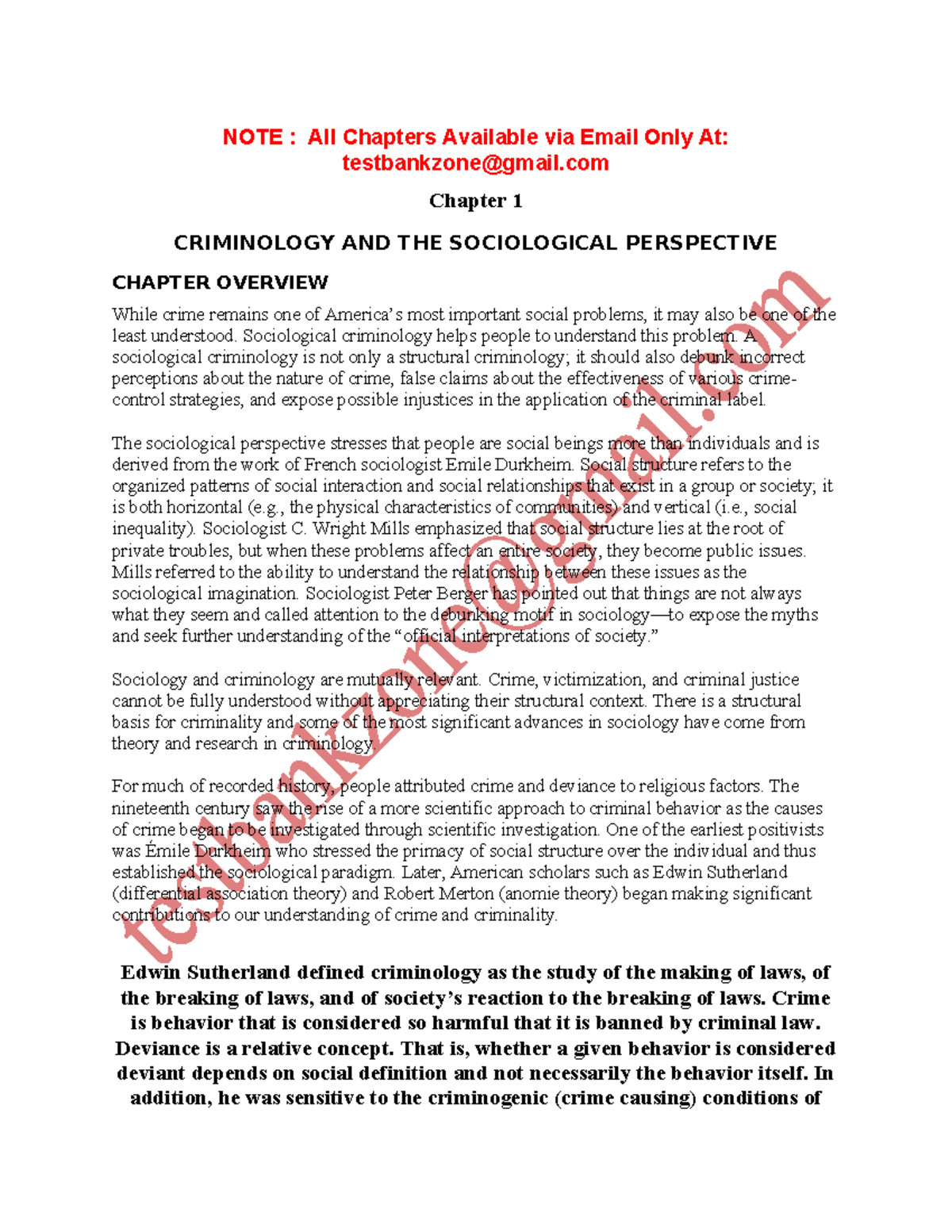 Solutions Manual and Test Bank For Criminology, A Sociological ...