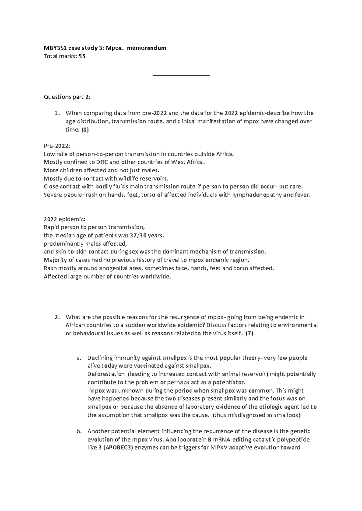 MBY351 case study 3 memo 2024 - MBY351 case study 3: Mpox. memorandum ...