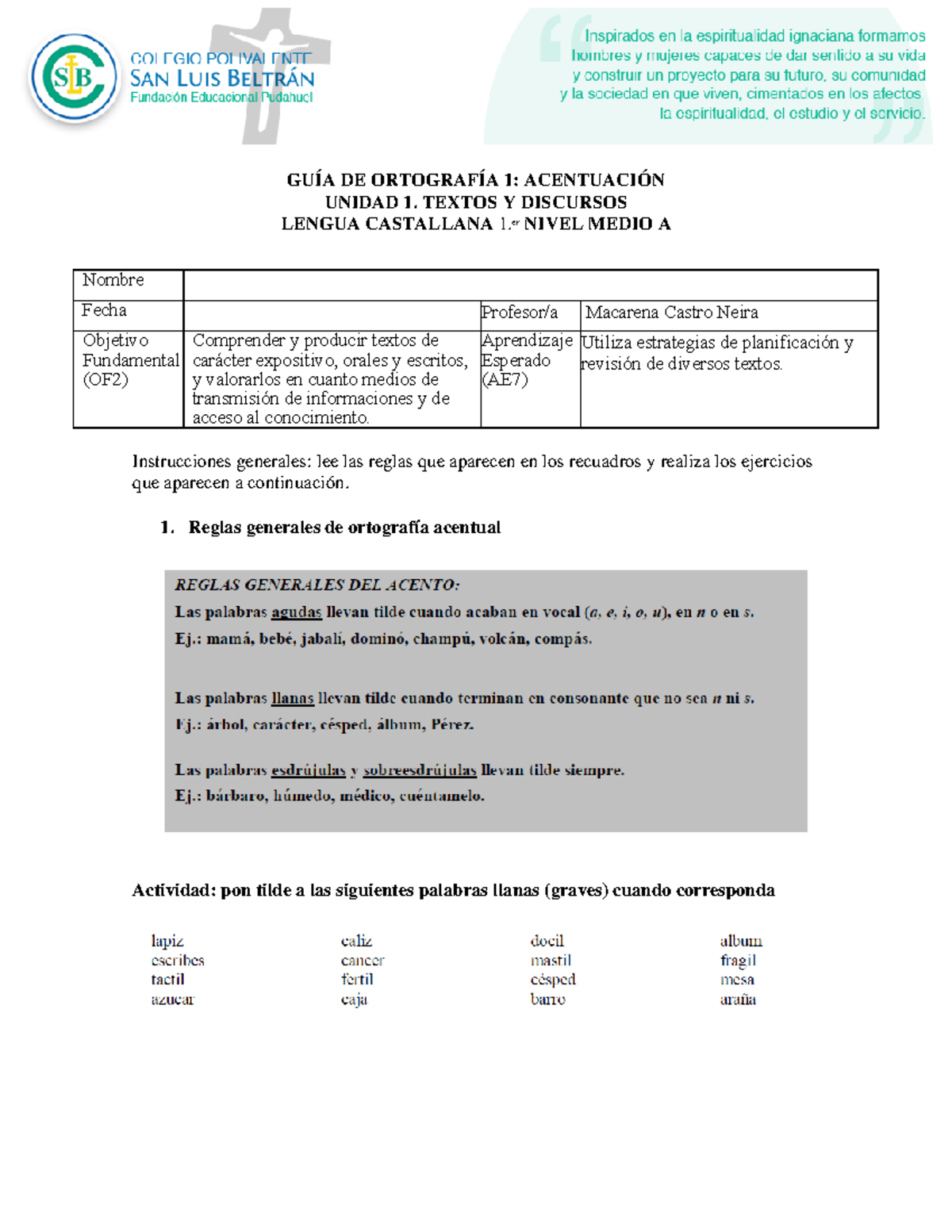1NMA GUÍA Ortografía 1 Lengua Castellana EPJA 2024 - GUÍA DE ORTOGRAFÍA ...