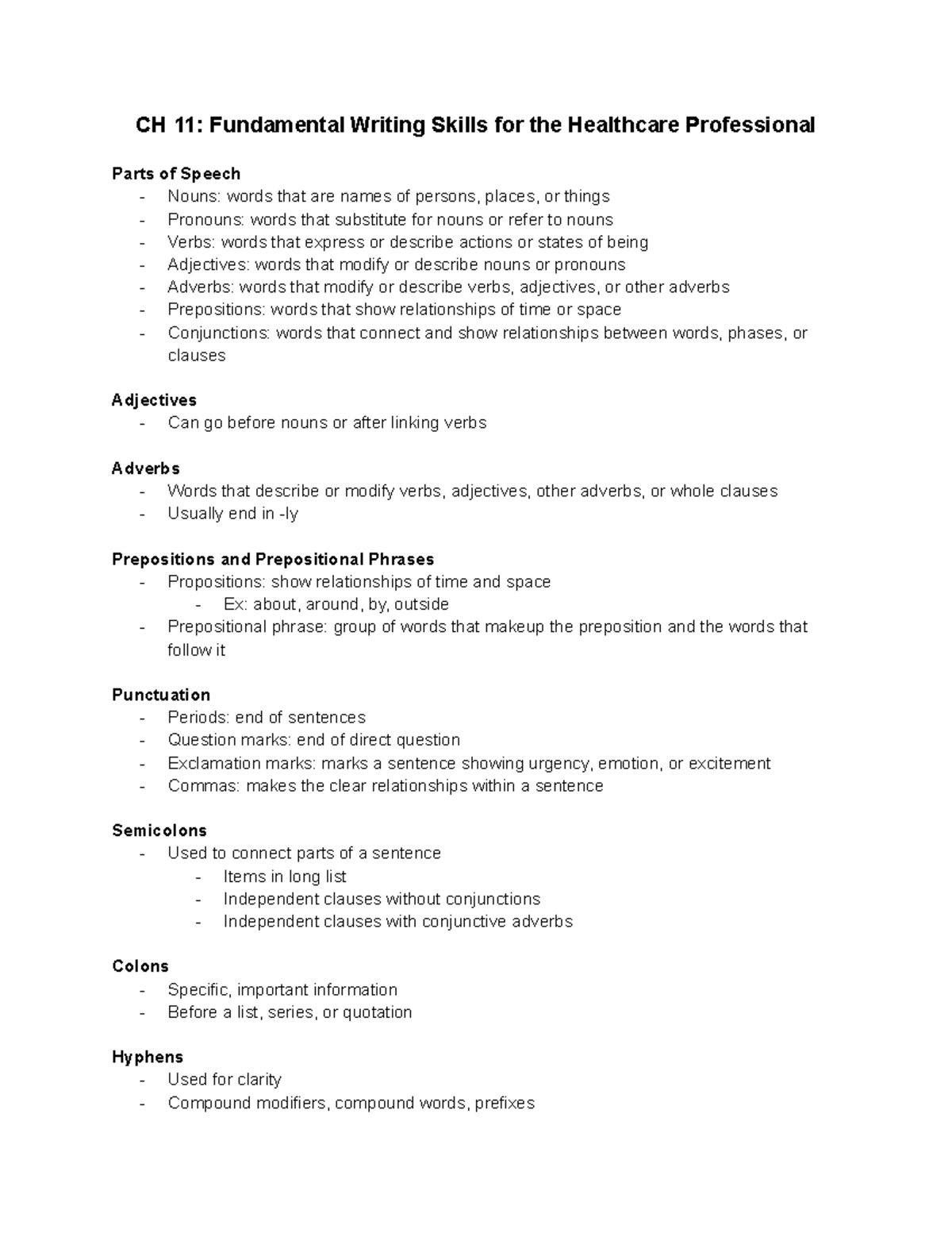 CH 11 Fundamental Writing Skills for the Healthcare Professional - Studocu