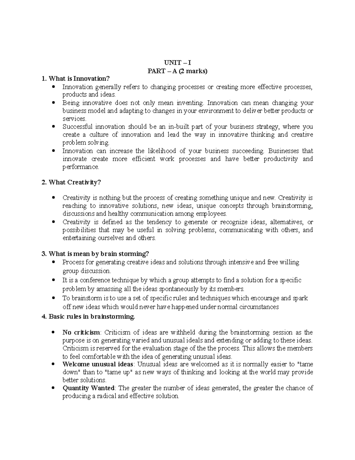 Innovation Notes and Question Bank - 1. What is Innovation? UNIT – I ...