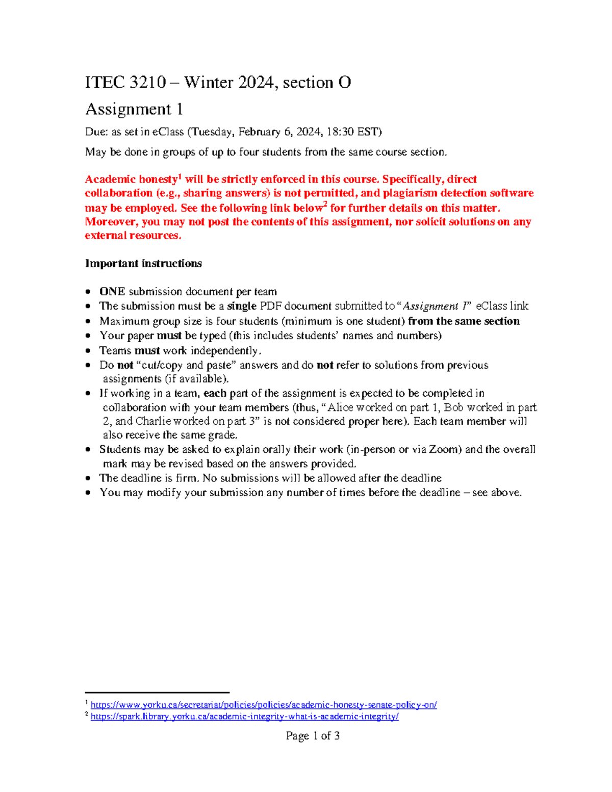 Assignment 1 (O) W24 - Page 1 of 3 ITEC 3210 – Winter 2024 , section O ...