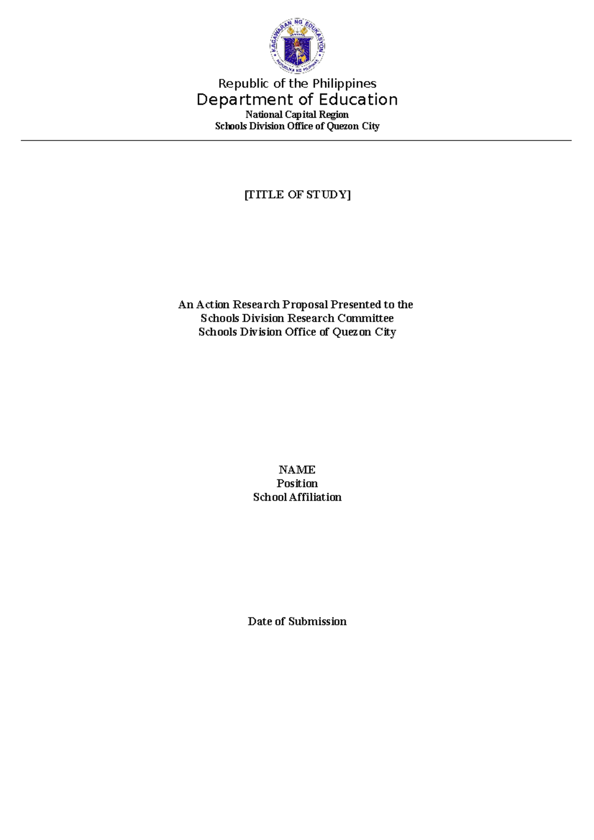 Action Research Proposal Template - Department of Education National ...