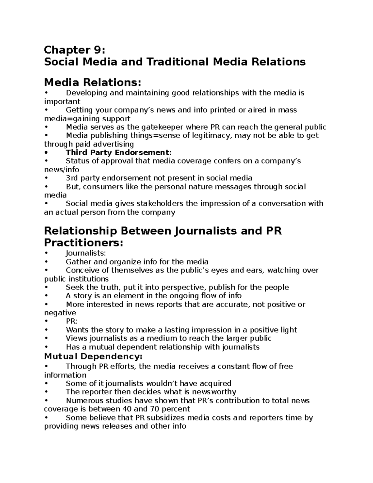 Chapter 9. Social Media and PR - Chapter 9: Social Media and Traditional Media Relations Media ...