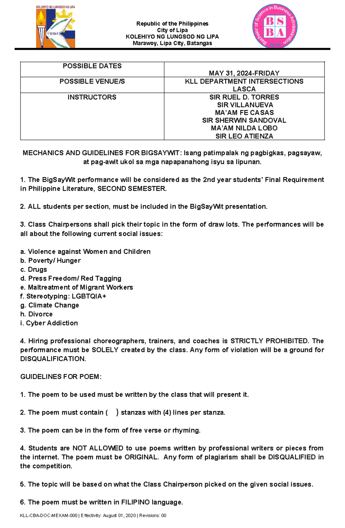 Literature Culminating Activity Second Semester A - Republic of the ...