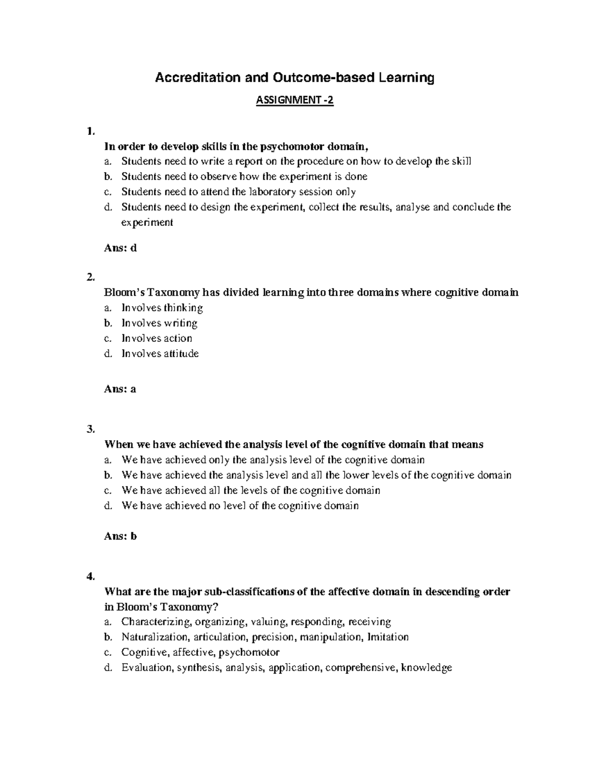 Assesment-2 - assignment - Accreditation and Outcome-based Learning ...