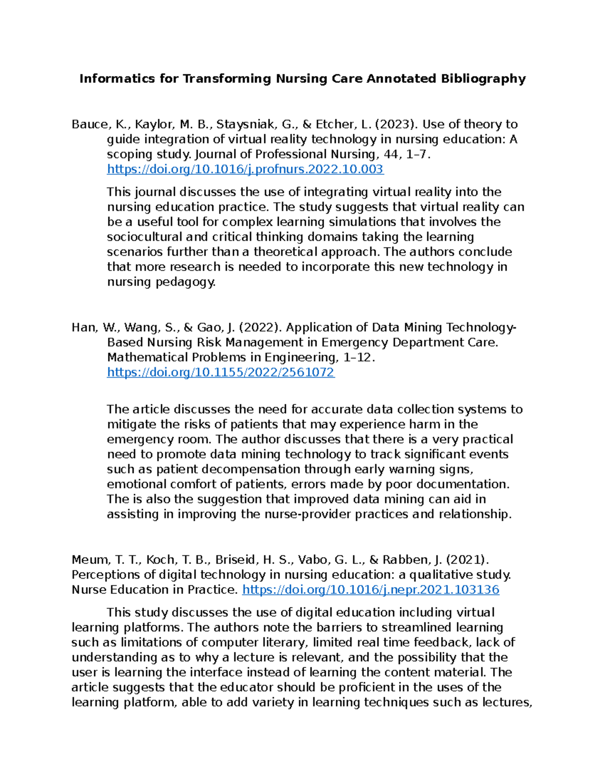 Annotated Bibliography 029 - Informatics for Transforming Nursing Care ...