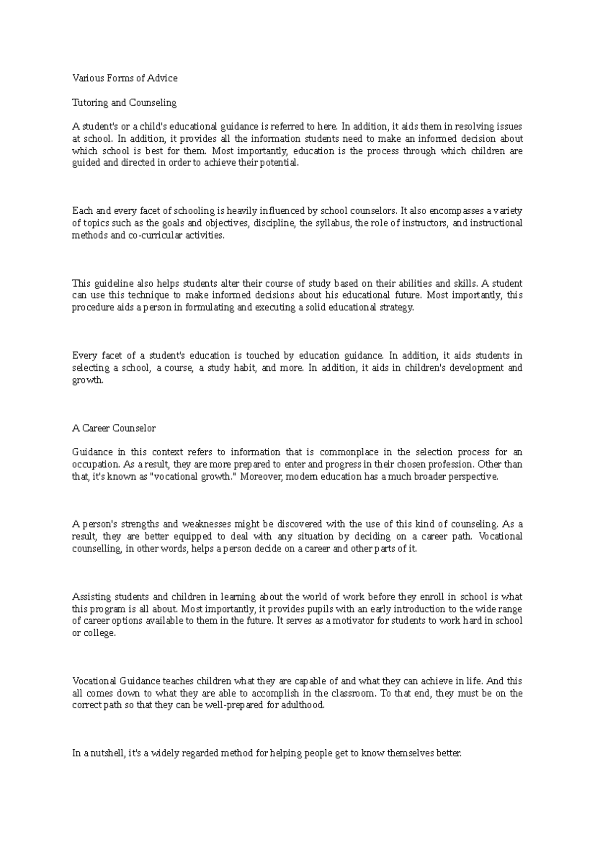 Various type or forms of guidance - Various Forms of Advice Tutoring ...