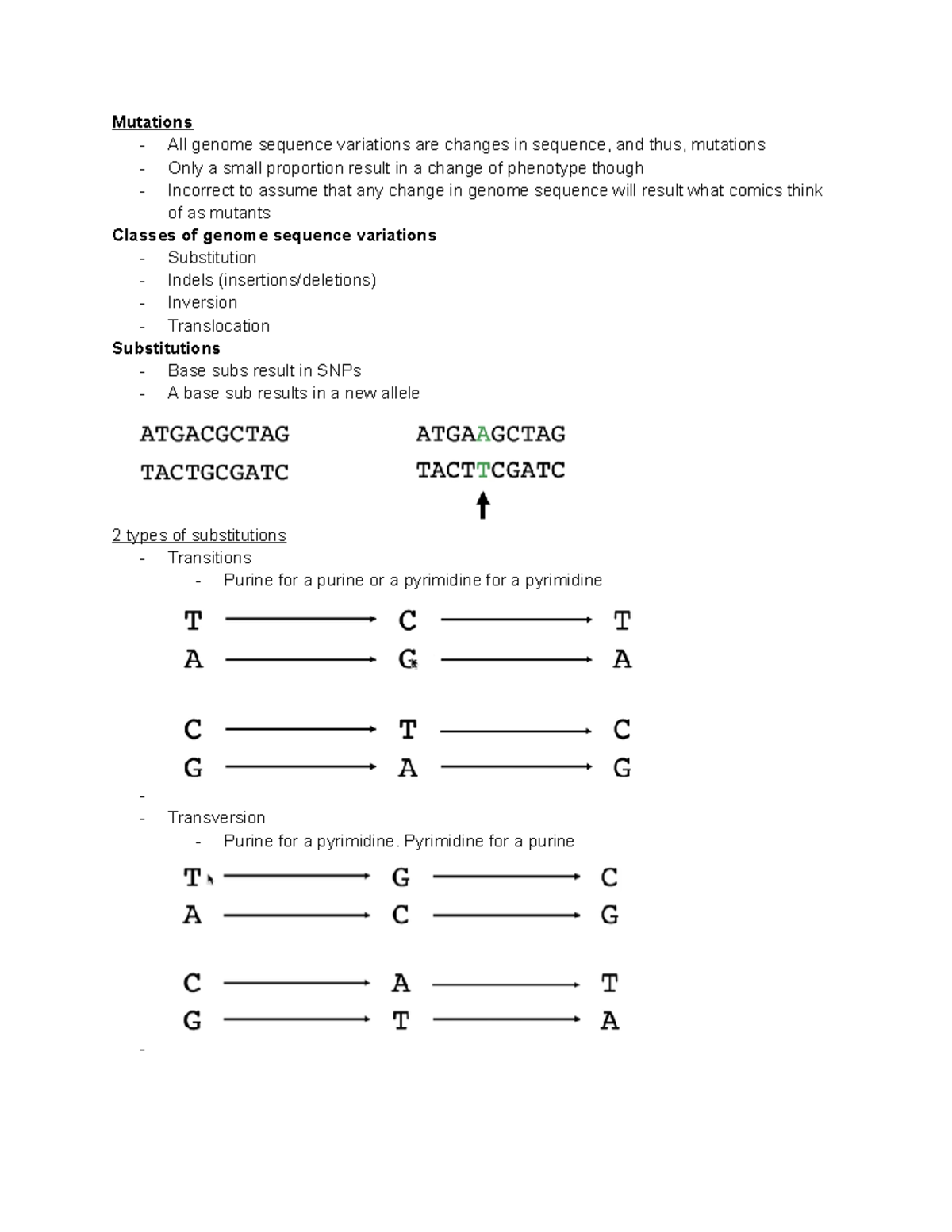 Week 4 Lectures - Genetics notes - Mutations - All genome sequence ...