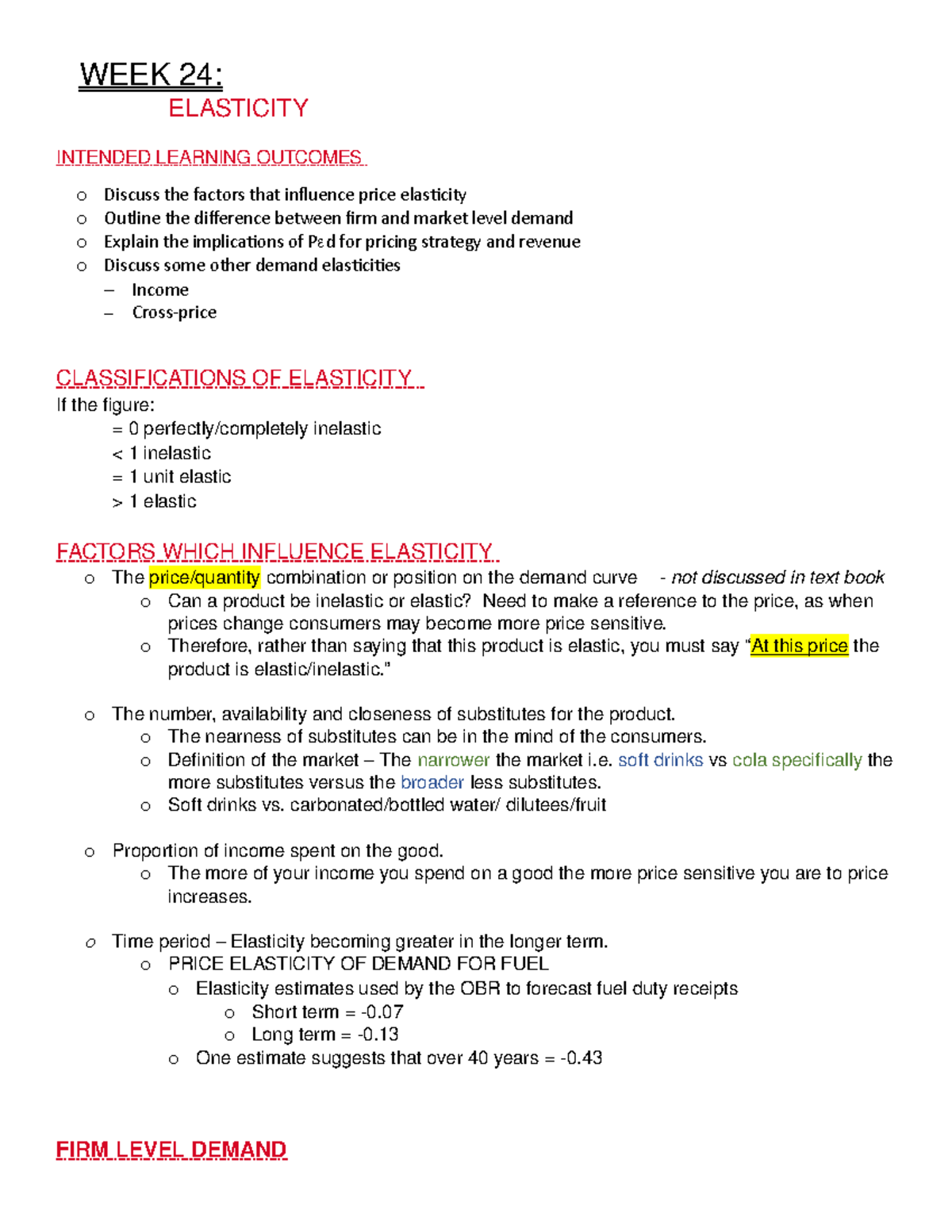 Elasticity - Lecture notes 24 - WEEK 24: ELASTICITY INTENDED LEARNING ...