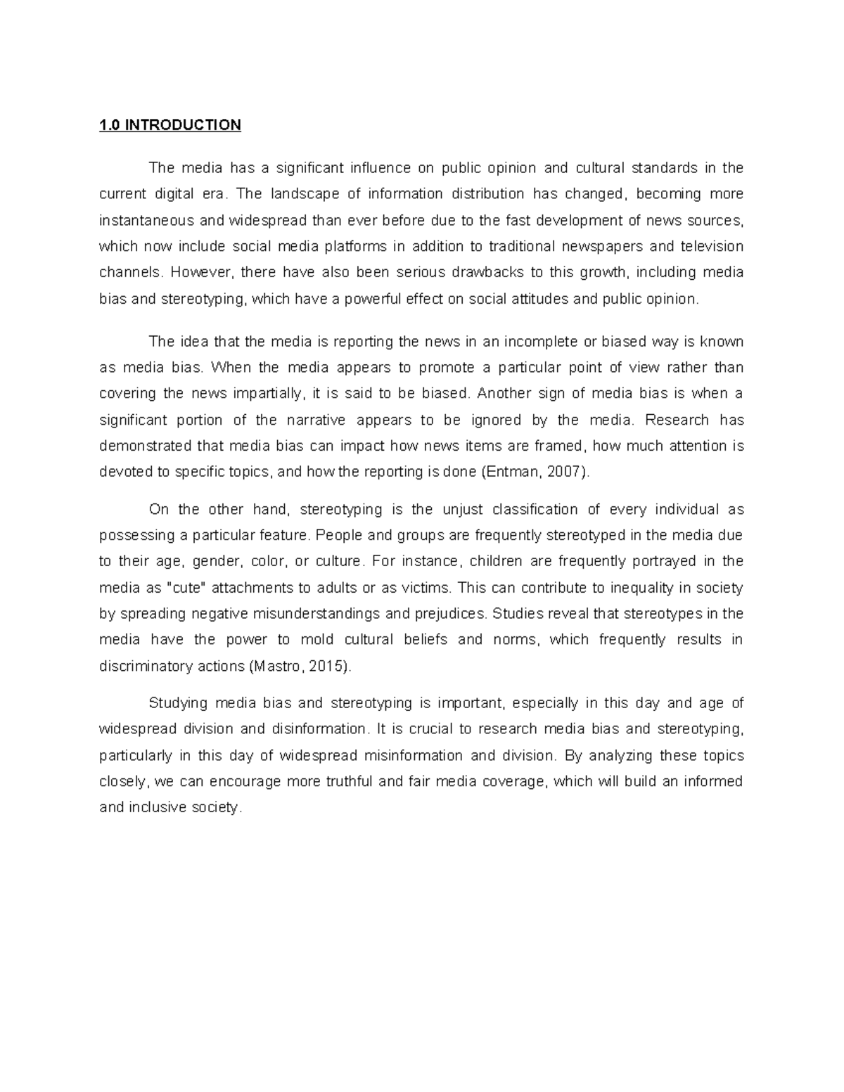 COM168 group report - example - 1 INTRODUCTION The media has a ...