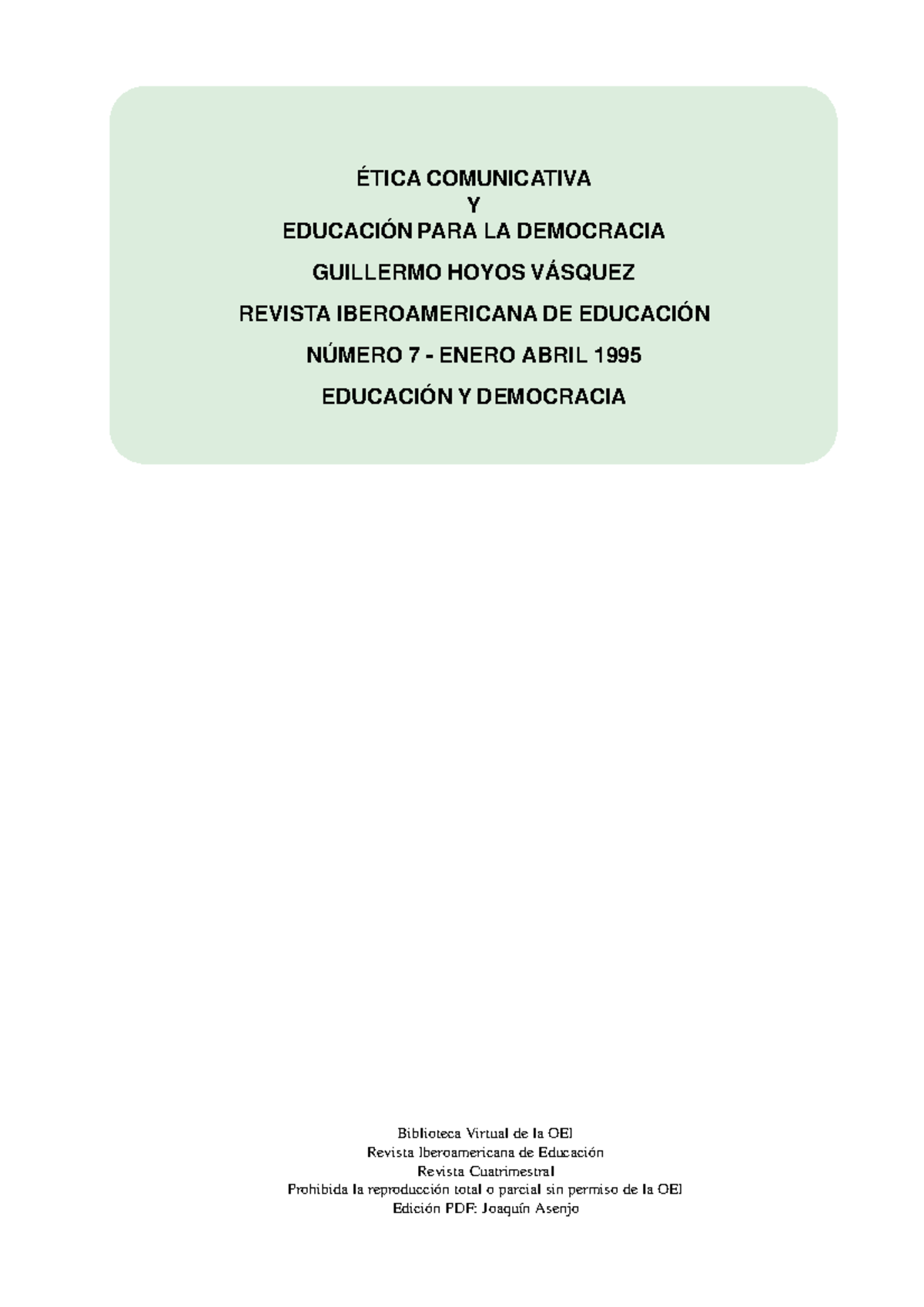 Etica comunicativa - apuntes - ÉTICA COMUNICATIVA Y EDUCACIÓN PARA LA ...