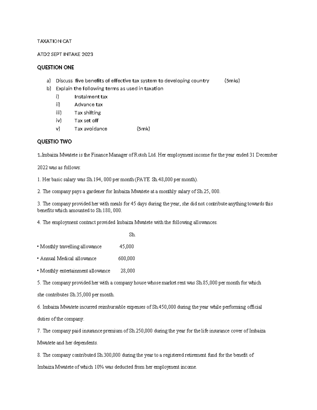 Taxation CAT - For revision purposes - TAXATION CAT ATD2 SEPT INTAKE ...