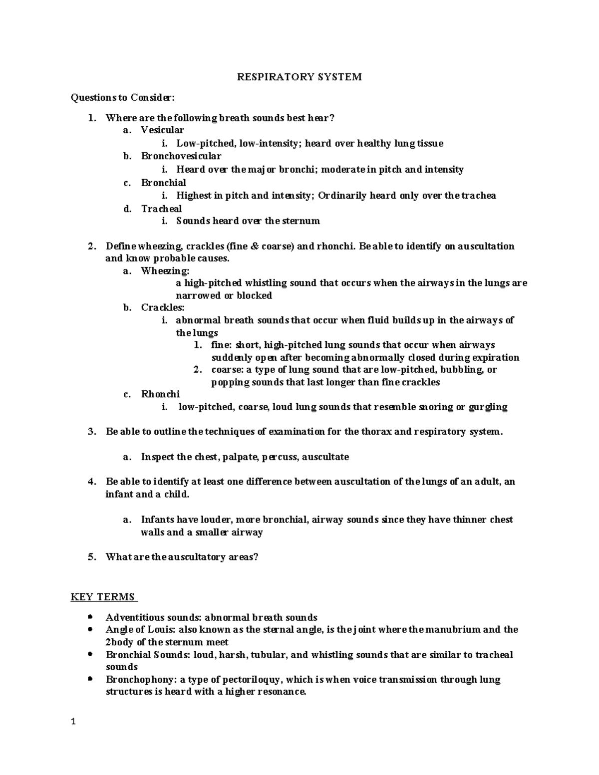 Module 6 study guide - RESPIRATORY SYSTEM Questions to Consider: 1 ...