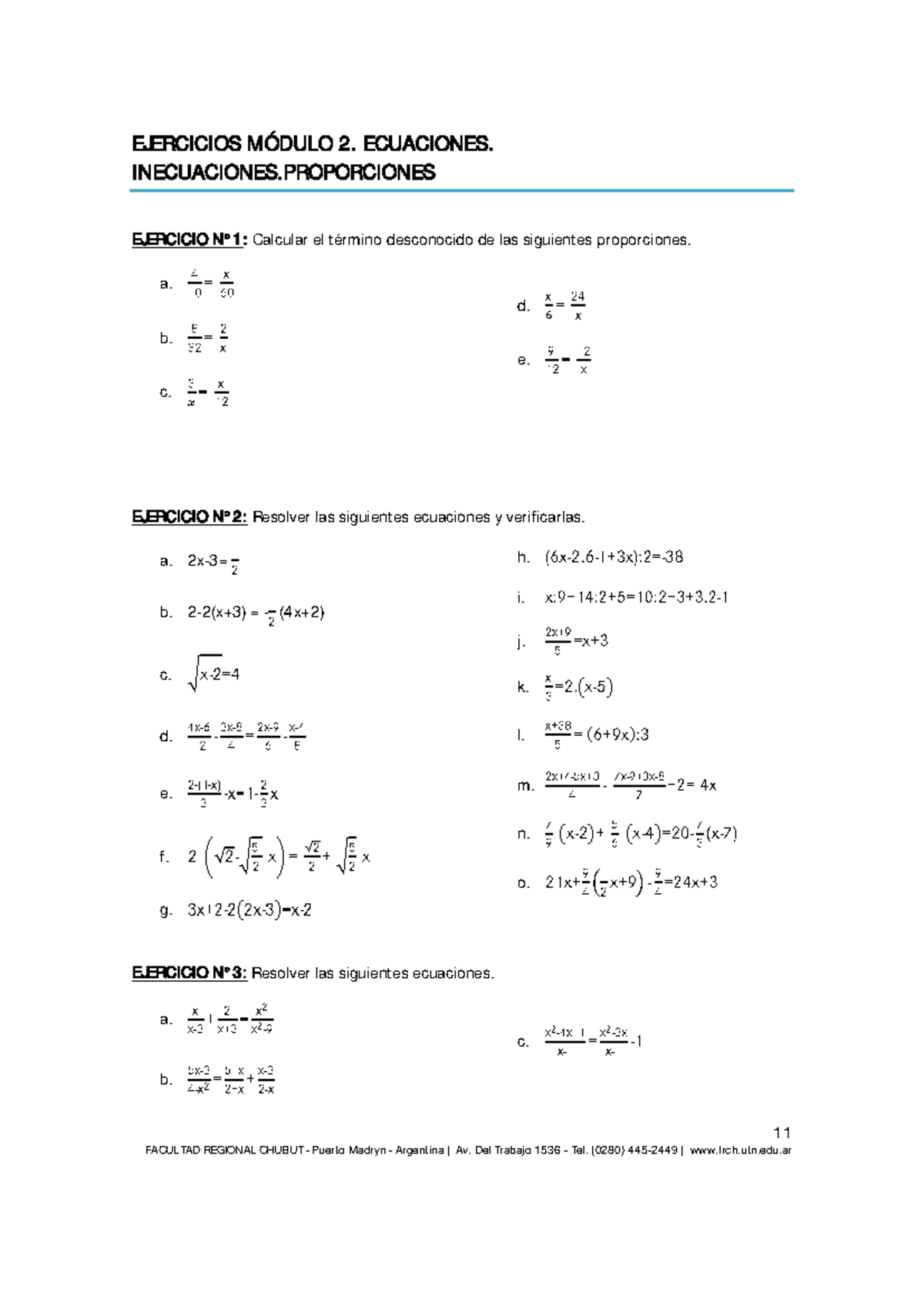 Su-ejercicios-de-matematica - 11 EJERCICIOS MÓDULO 2. ECUACIONES. INECUACIONES EJERCICIO N°1 ...