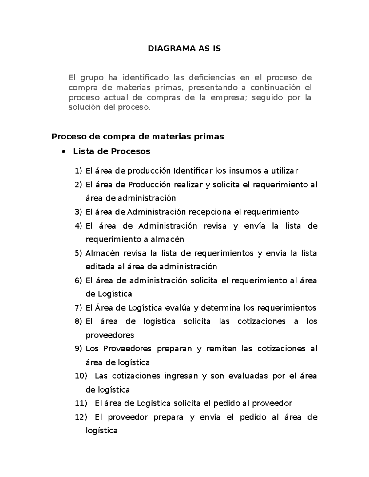 Diagrama AS IS - amen - DIAGRAMA AS IS El grupo ha identificado las ...