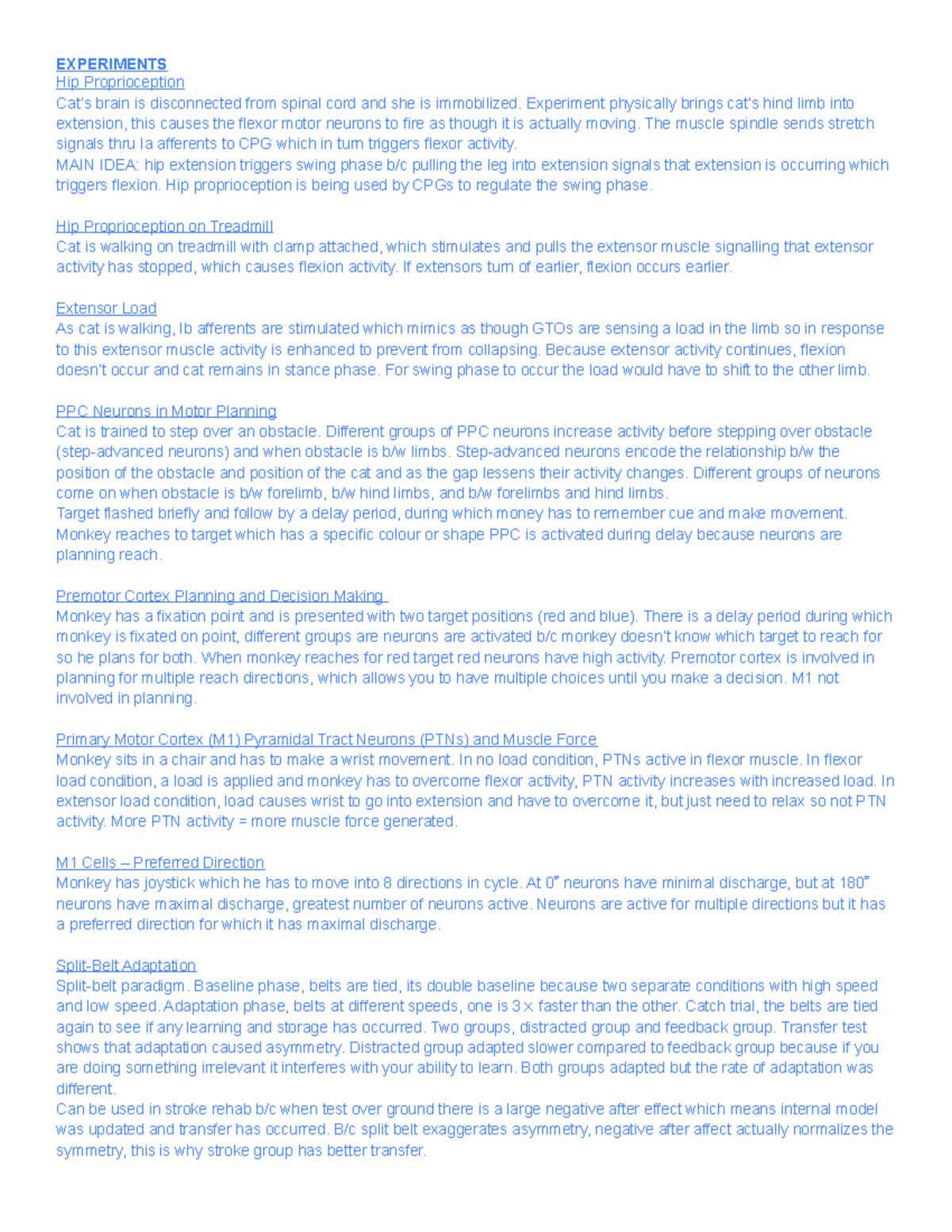 Experiments - EXPERIMENTS Hip Proprioception Cat’s brain is ...