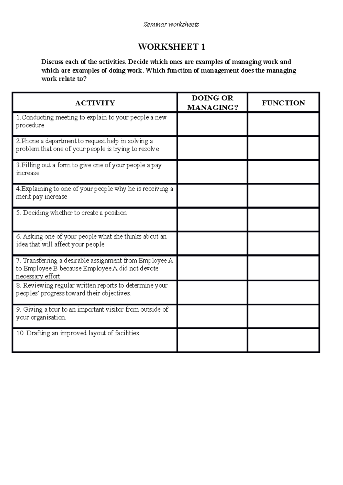 Worksheets Topic 1 Intro - Seminar worksheets WORKSHEET 1 Discuss each ...