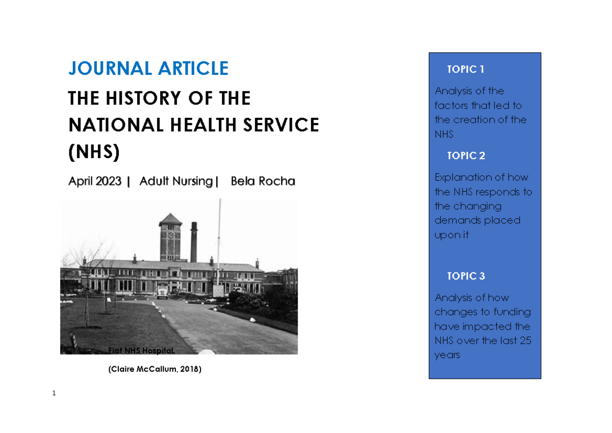 Journal Article, unit 6 - JOURNAL ARTICLE THE HISTORY OF THE NATIONAL ...
