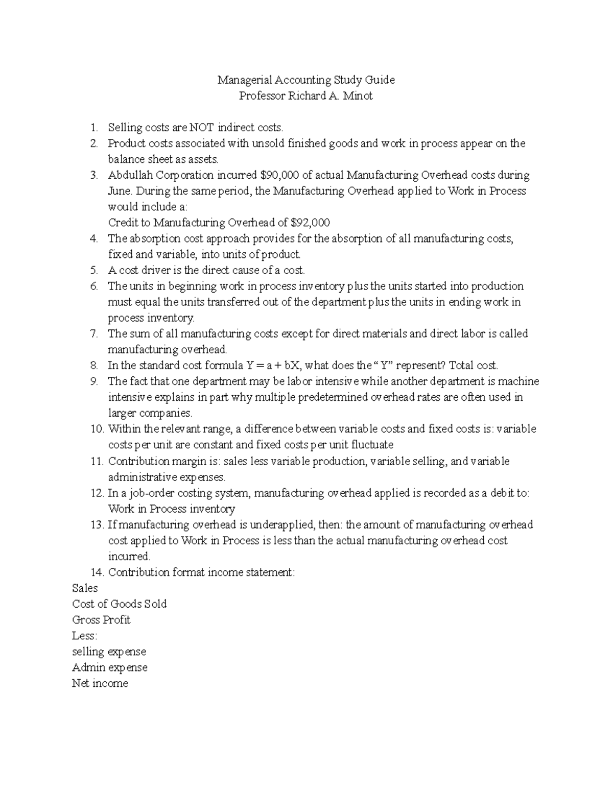 Managerial Accounting Study Guide - ACCT 2120 - LMU - Studocu