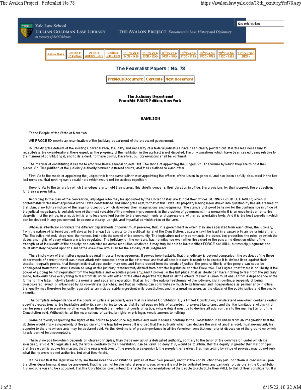 Federalist 78 - Material Complementario - Avalon Home ...