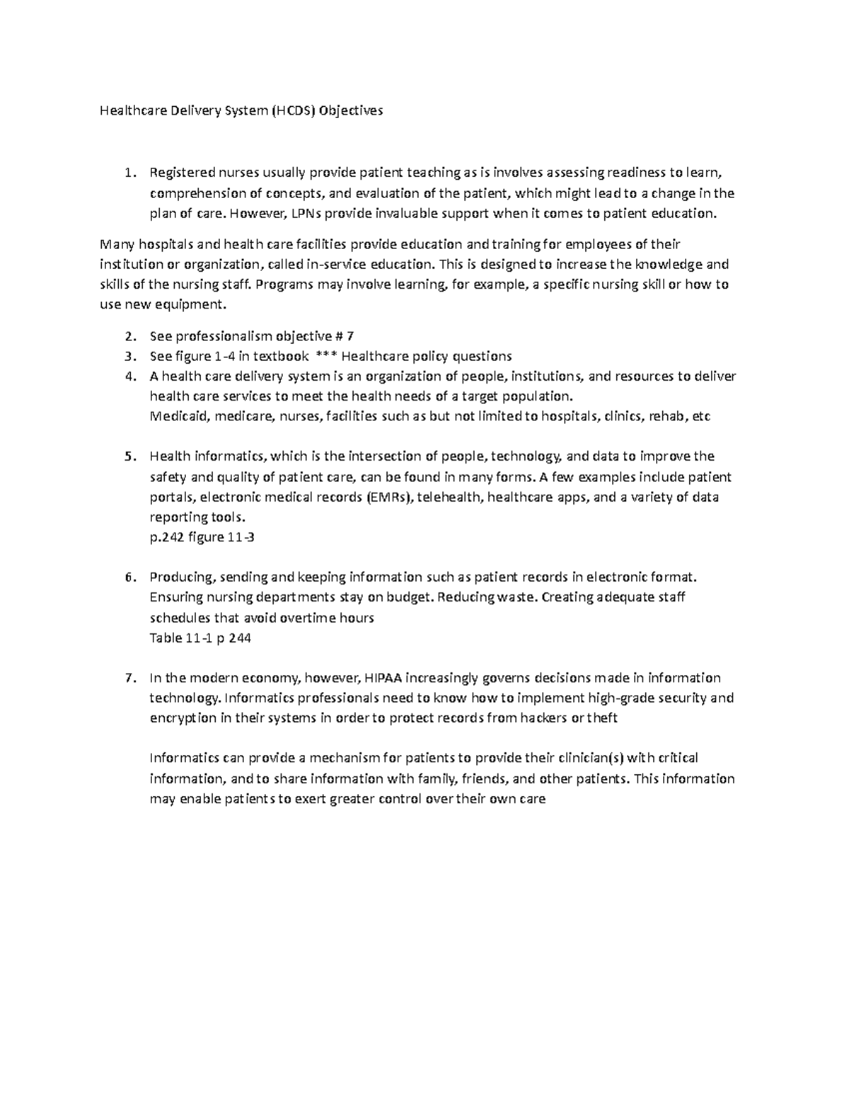 HCDS Objectives answers - Healthcare Delivery System (HCDS) Objectives ...