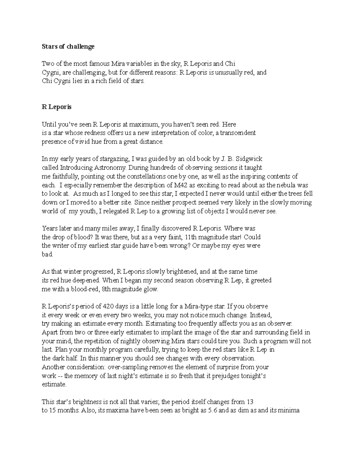 Stars of challenge - Two of the most famous Mira variables in the sky ...