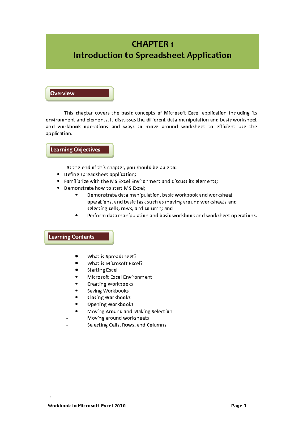 Workbook-in-microsoft-excel-2010 - This chapter covers the basic ...