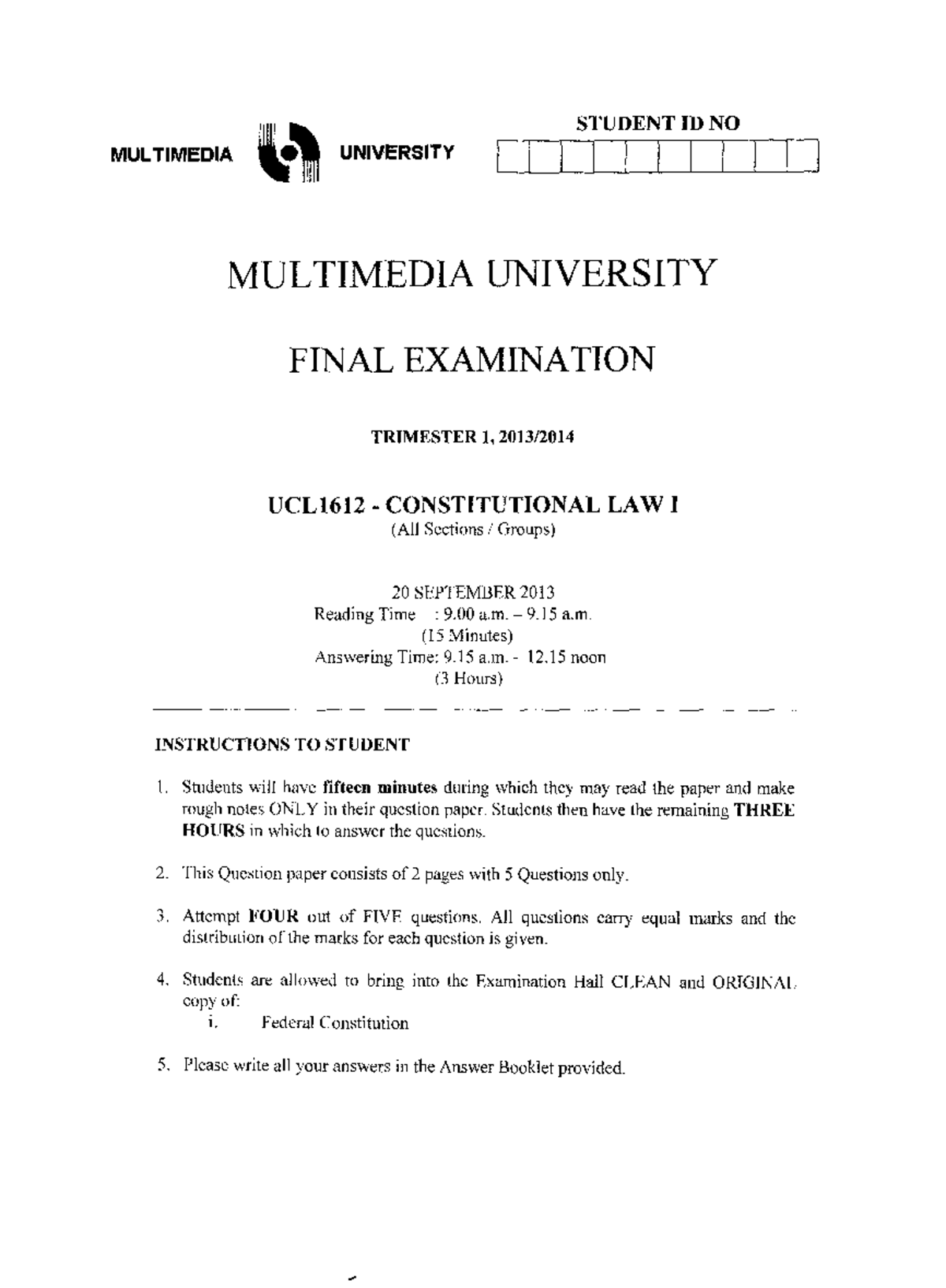 Constitutional Law 1 Past Year Paper 1 - Studocu