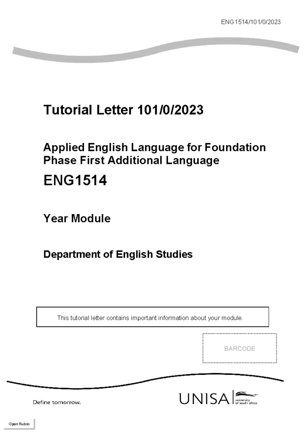 Tutorial 101 - ENG1514/101/0/ Tutorial Letter 101/0/ Applied English ...
