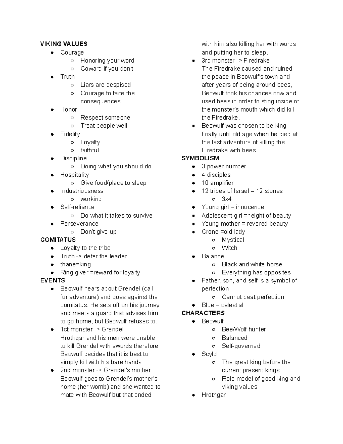 Beowulf Study Guide - VIKING VALUES Courage Honoring your word Coward ...