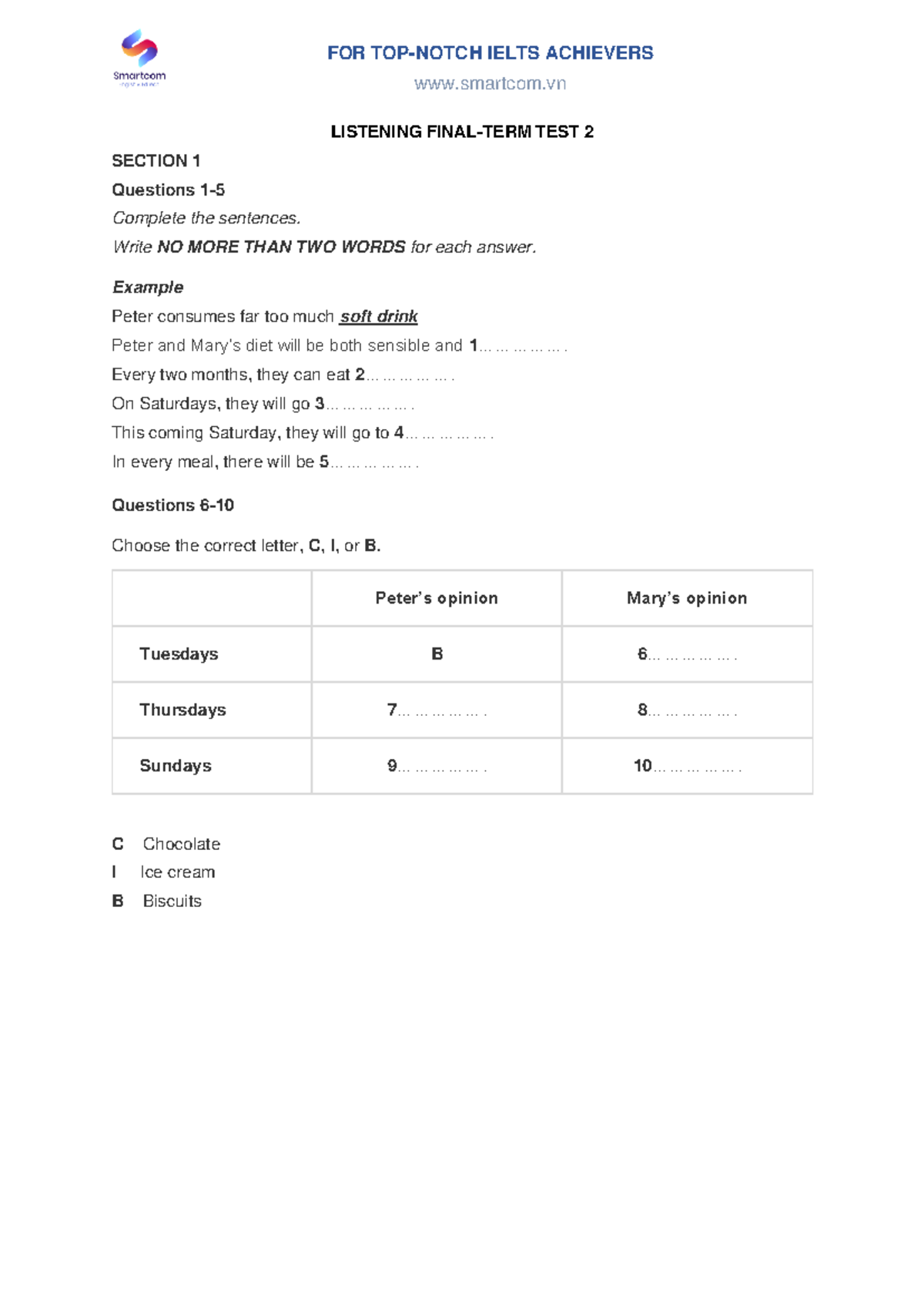 SM Essentials Listening Final-term test 2 - smartcom LISTENING FINAL ...