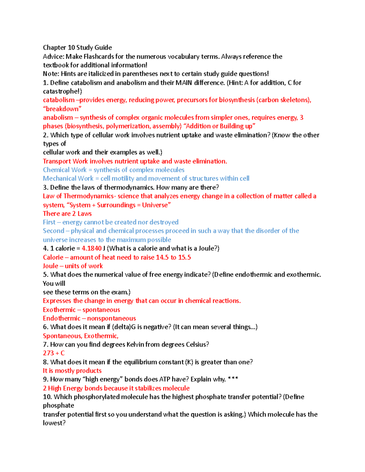 Chapter 10 Study Guide - Chapter 10 Study Guide Advice: Make Flashcards ...