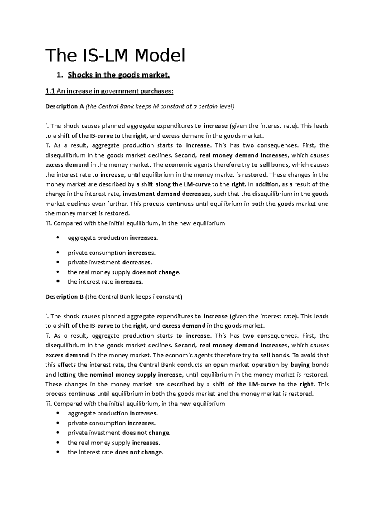 The IS-LM Model - Document with all of the cases of homework 5a solved ...