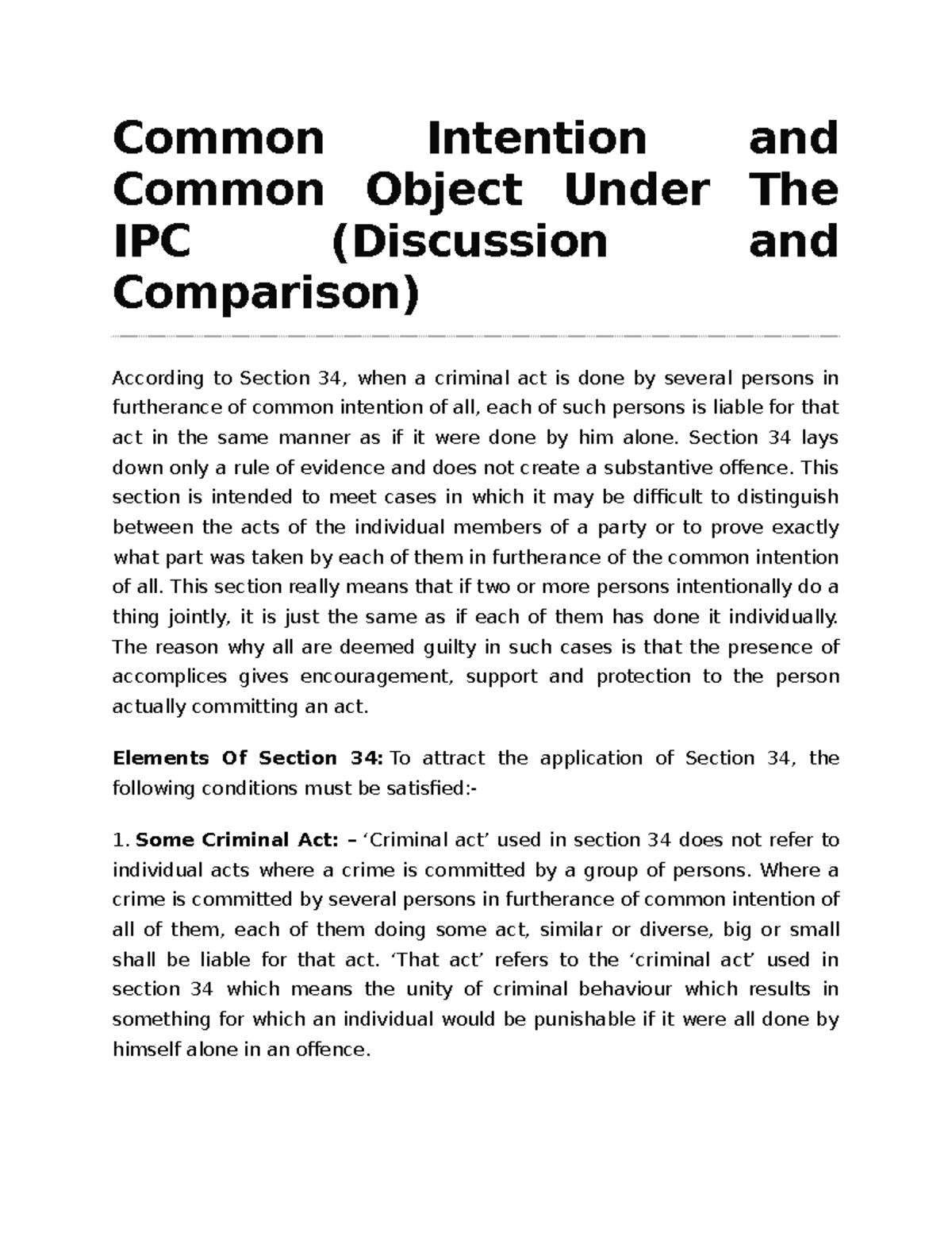 CH-1 Common Intention And Common Object Under The IPC (Discussion and Comparison) - Common ...