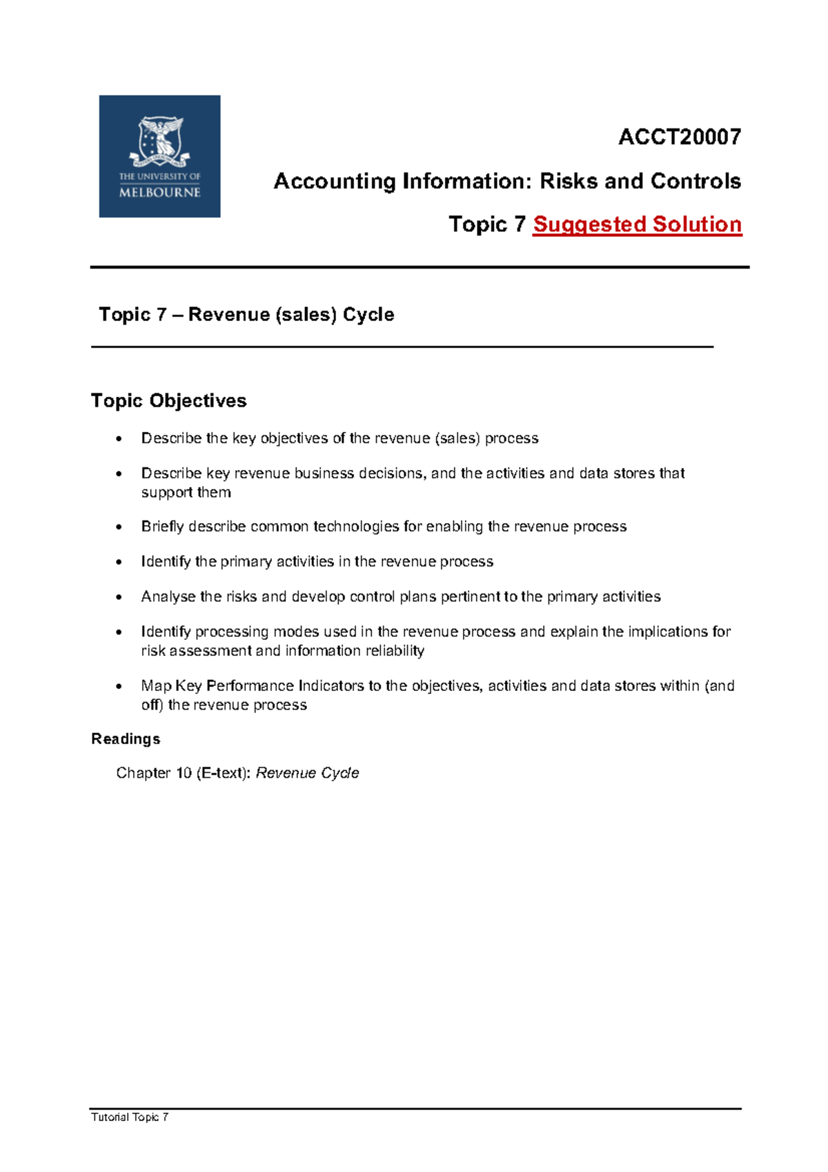 Acct20007 Tutorial Topic 7 Suggested Solution Acct20007 Warning Tt Undefined Function