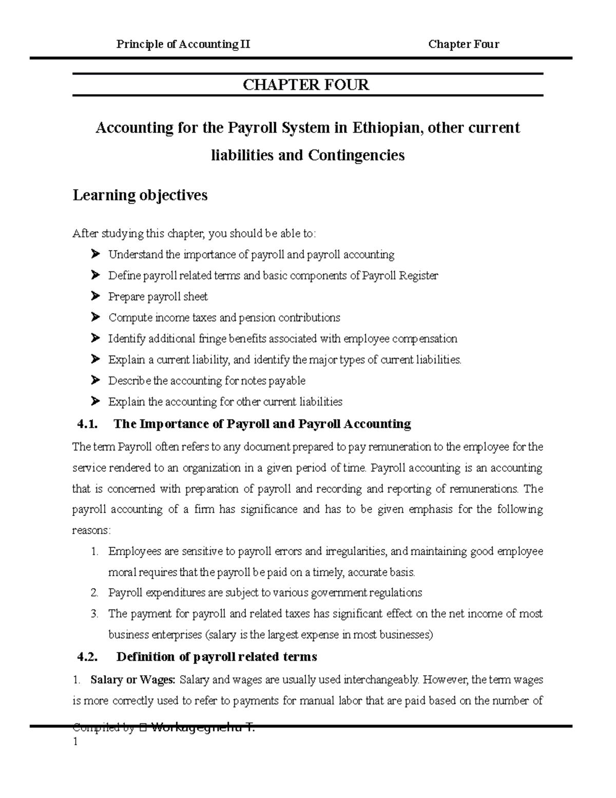 Chapter four Payroll new updated - Principle of Accounting II Chapter ...