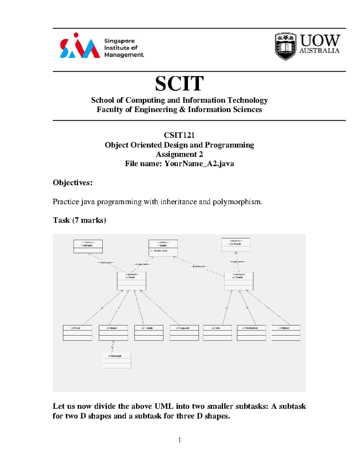 121 A2 OCT assignment - SCIT School of Computing and Information Technology Faculty of ...