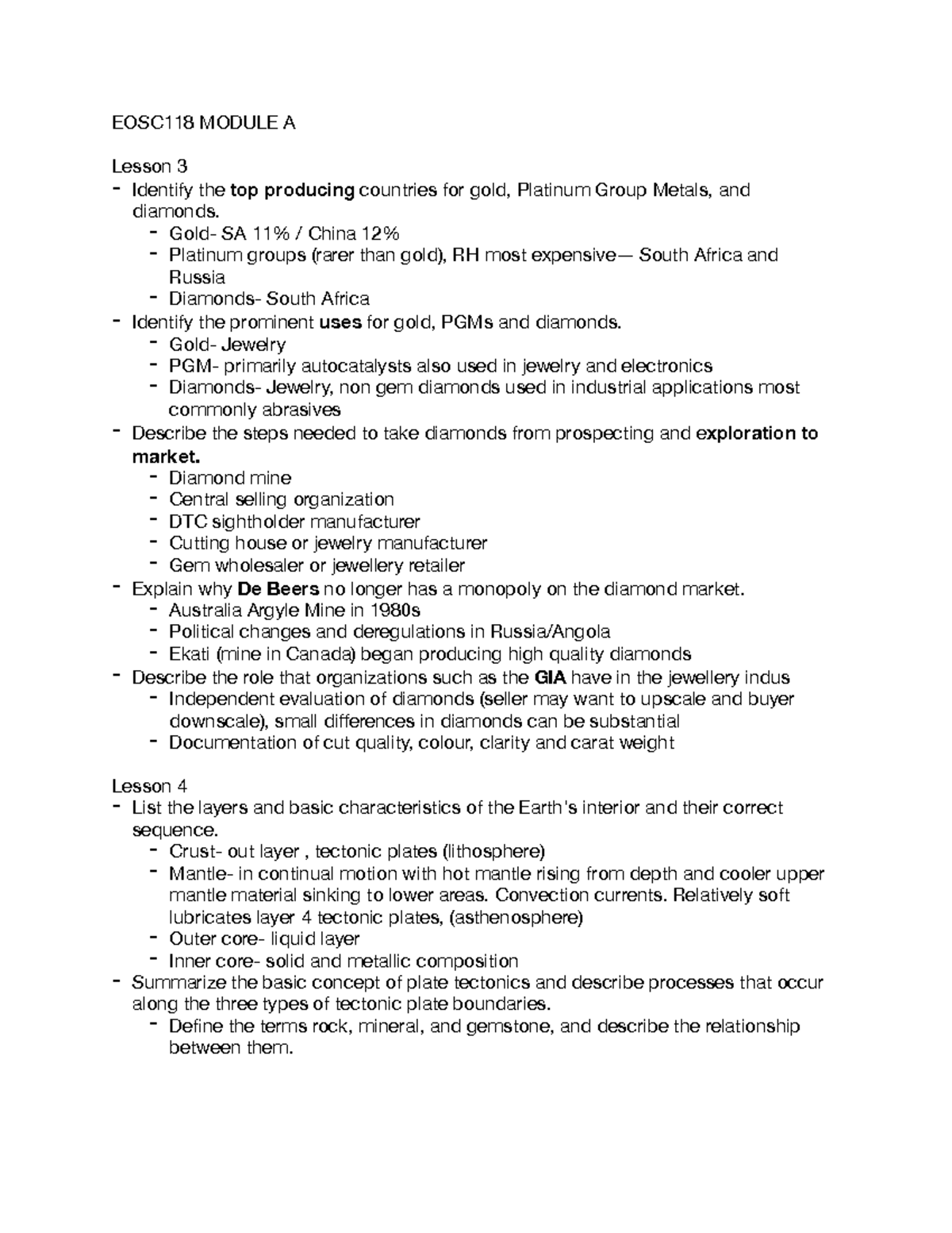 EOSC 118 Module A - EOSC118 MODULE A Lesson 3 - Identify the top producing countries for gold ...