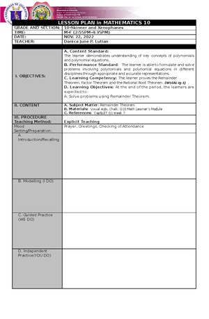 DLP-November 24,2022- math 10 - LESSON PLAN in MATHEMATICS 10 GRADE AND SECTION: 10-Skinner and ...