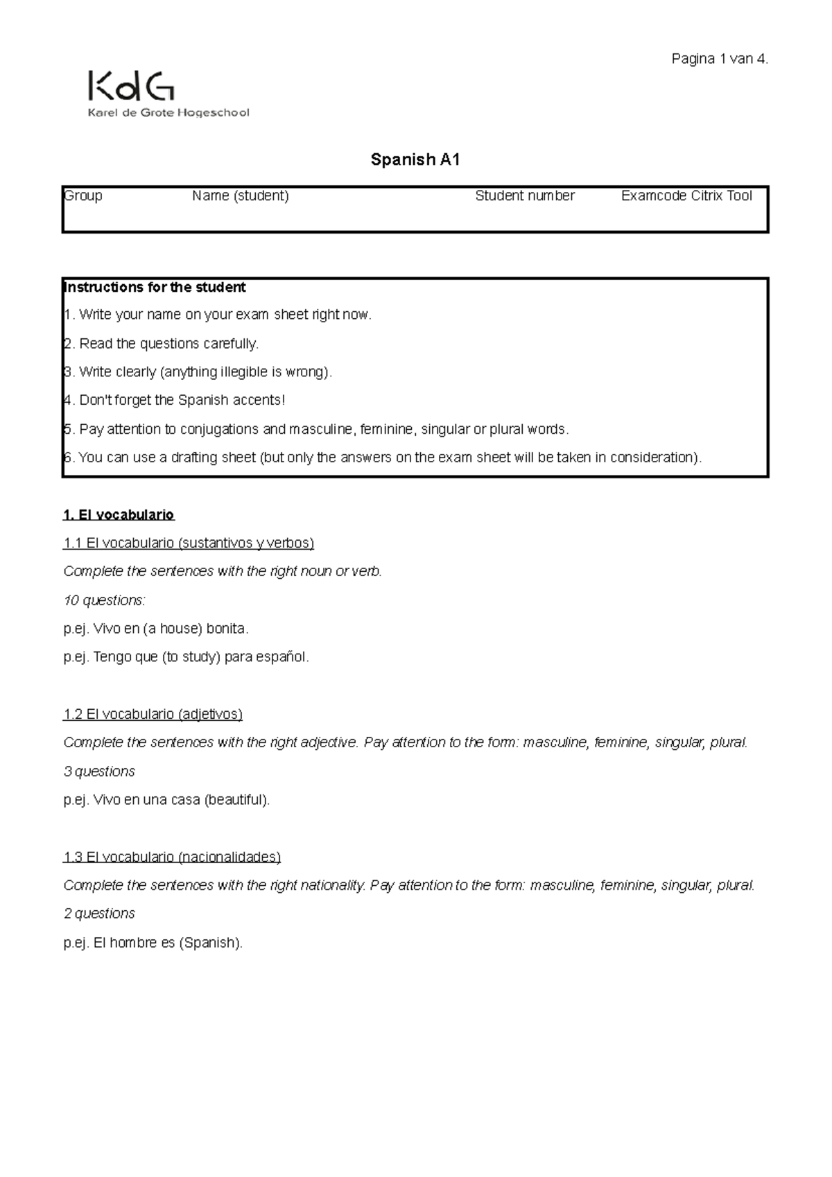 Written exam question types and examples - Spanish A Group Name ...