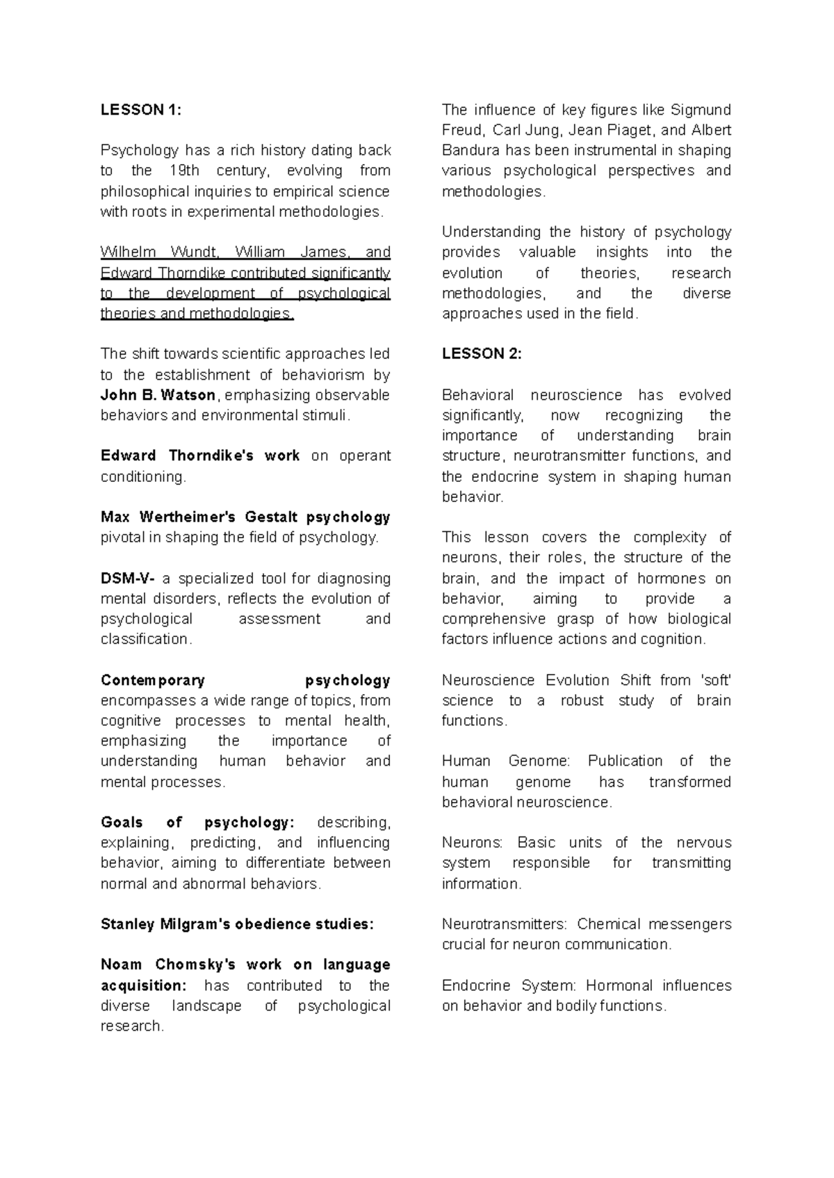 Introduction to psychology lessons 1-10 - LESSON 1: Psychology has a ...