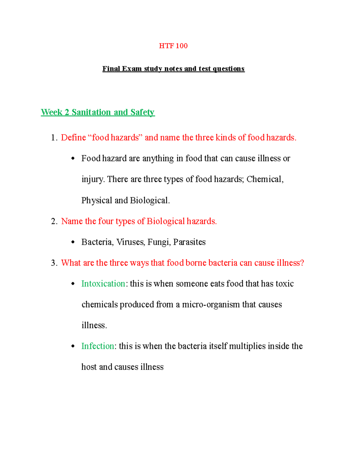 Lecture notes, Introduction to Foodservice, Exam Notes and Test ...