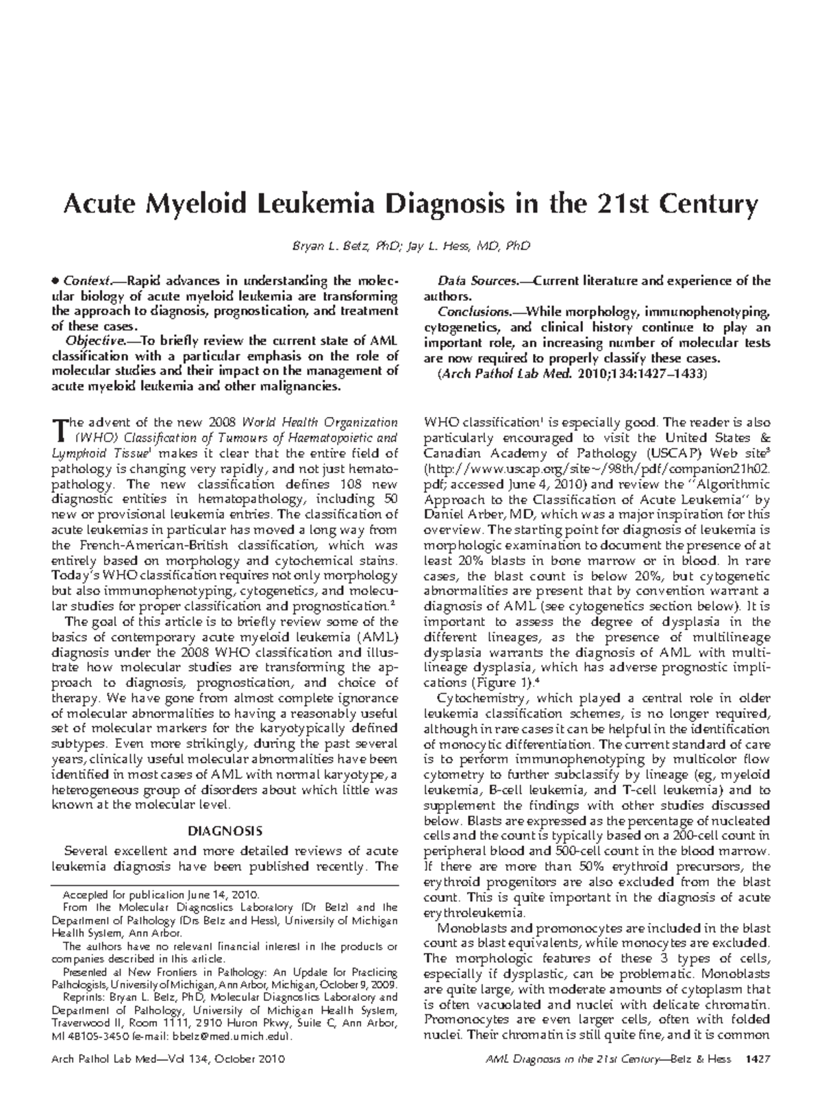 AML-Molecular Testing - Acute Myeloid Leukemia Diagnosis in the 21st ...
