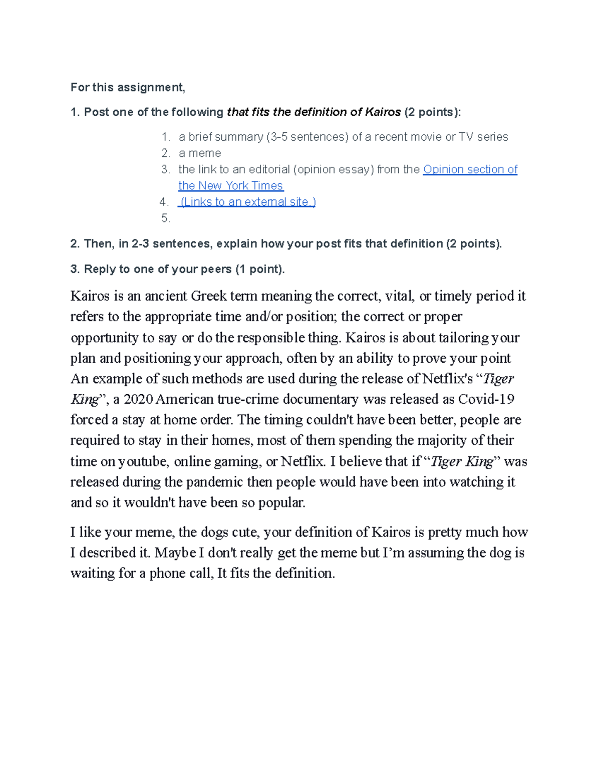 M5 Discussion 3 Kairos - English 101 writing example notes - For this ...