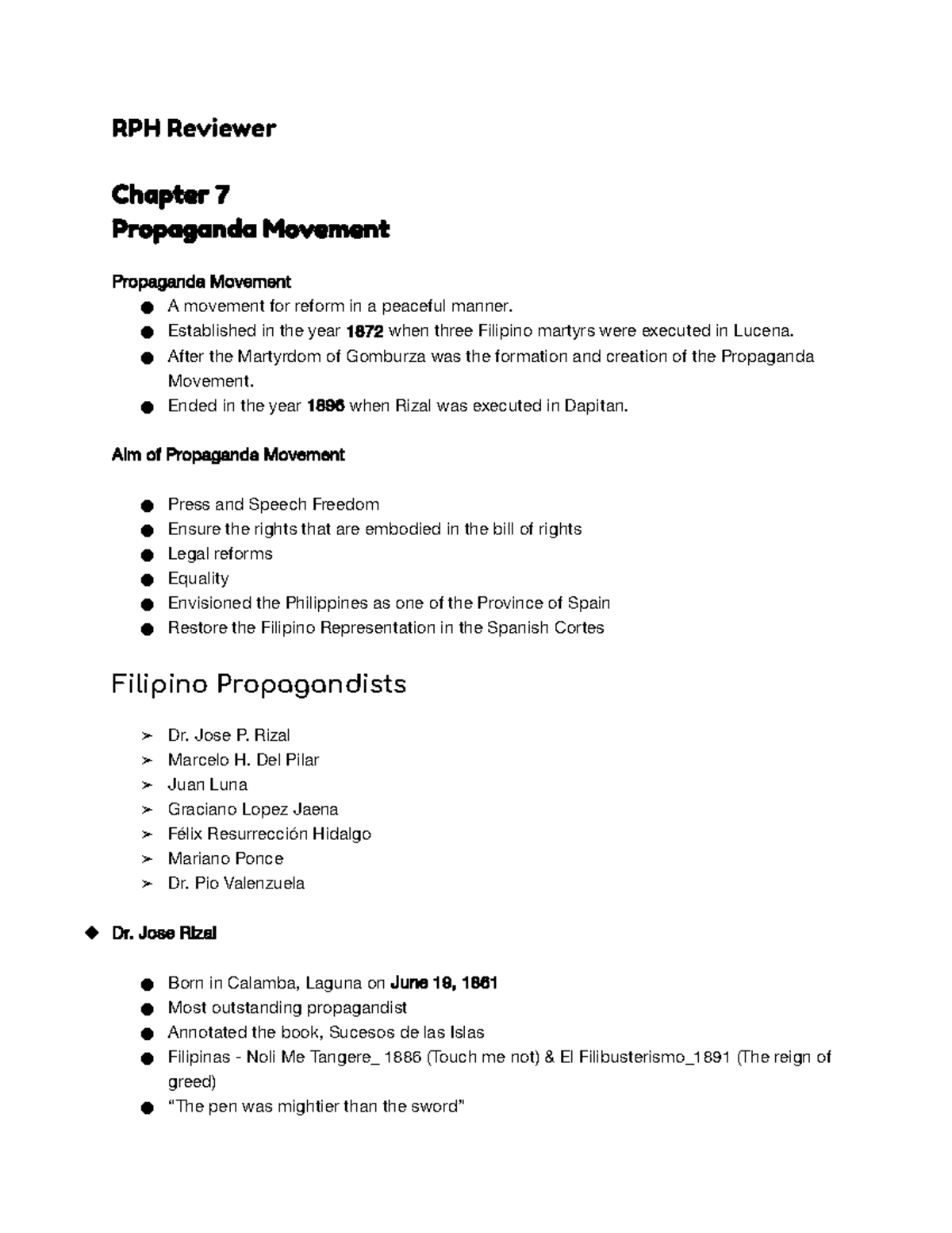 Notes in Readings in Philippine History_Propaganda Movement - RPH ...