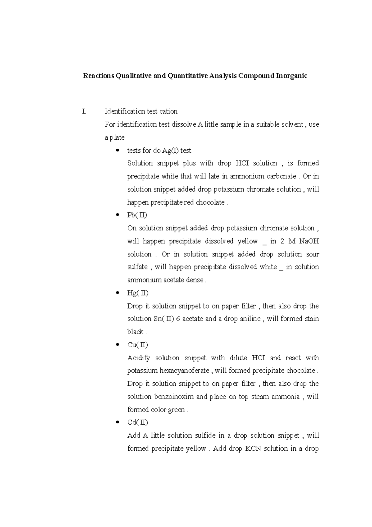 Identification test cation - Reactions Qualitative and Quantitative ...