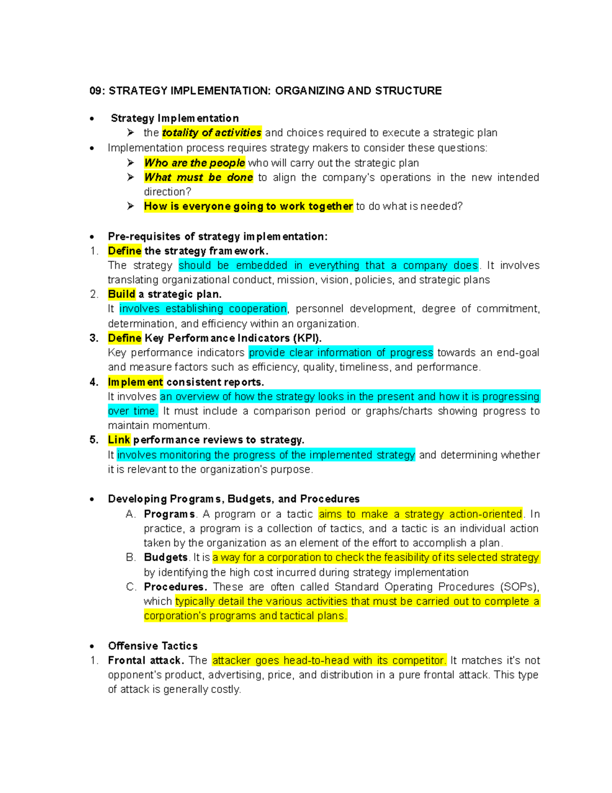 Strama- Reviewer - 09: STRATEGY IMPLEMENTATION: ORGANIZING AND STRUCTURE Strategy Implementation ...