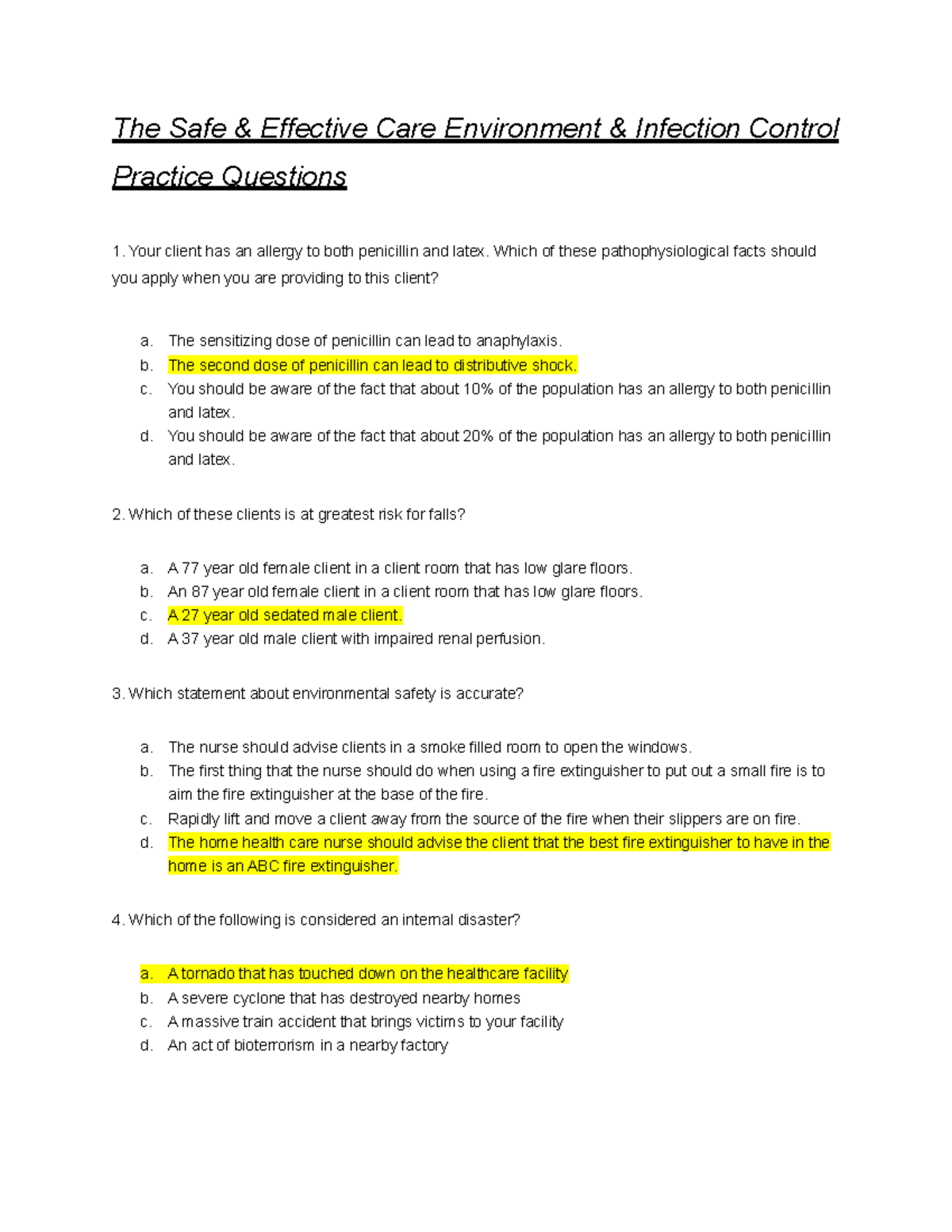 Infection control questions - The Safe & Effective Care Environment ...